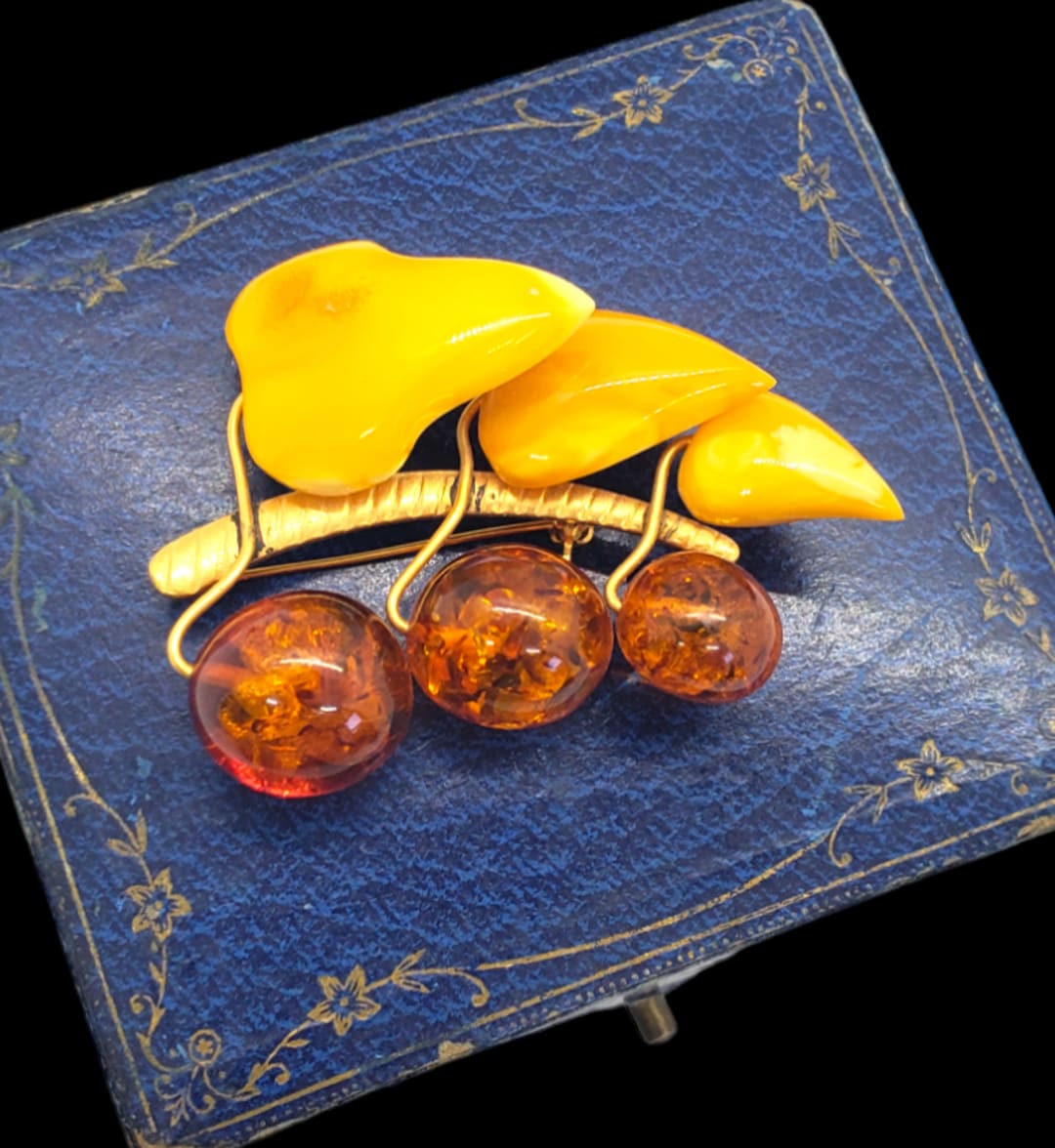 Antique Carved Natural Butterscotch Amber Brooch,goldtone Eggyolk ...