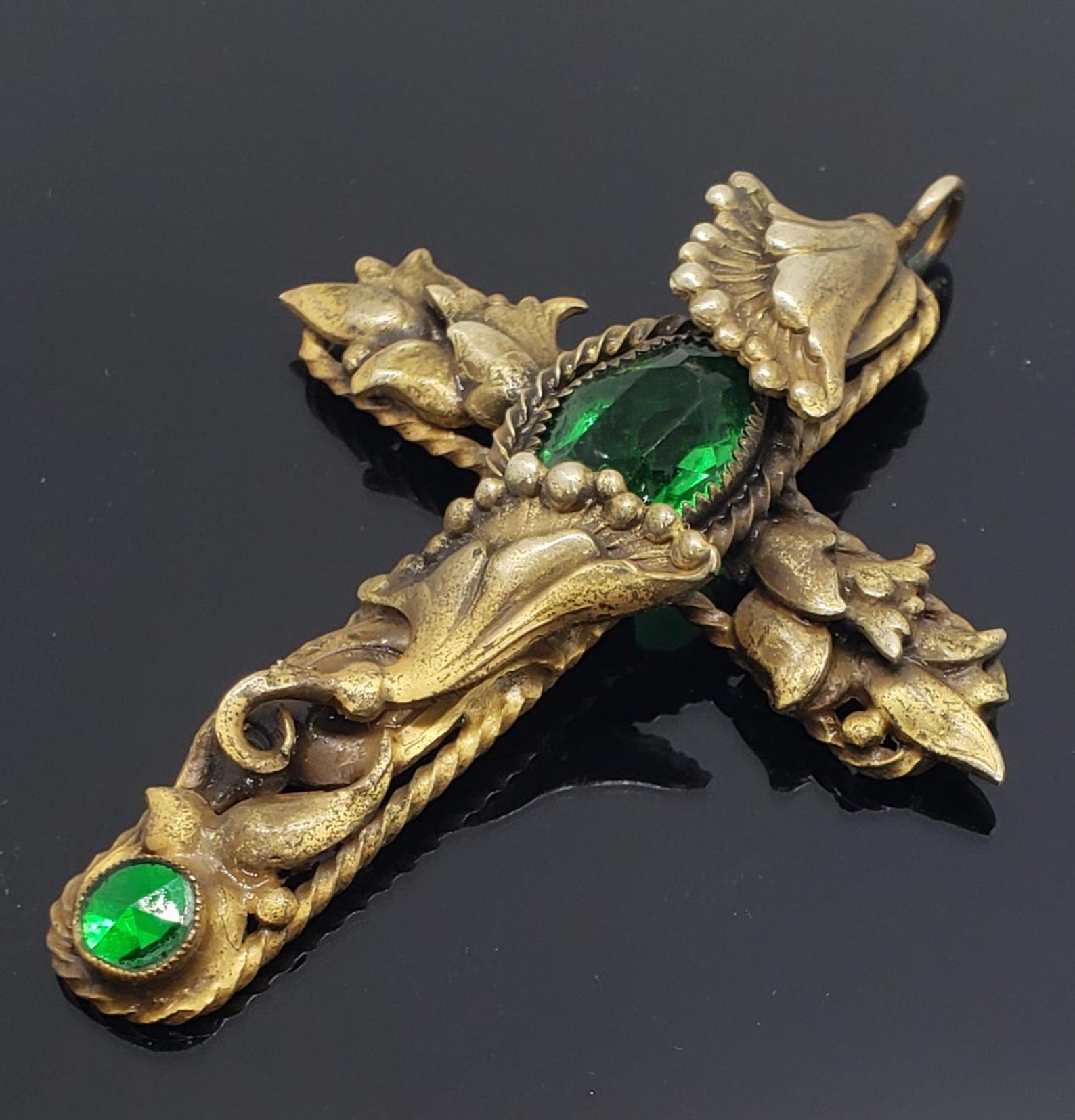 Antique Art Nouveau Czechoslovakia Green Stone Cross Pendant - Etsy