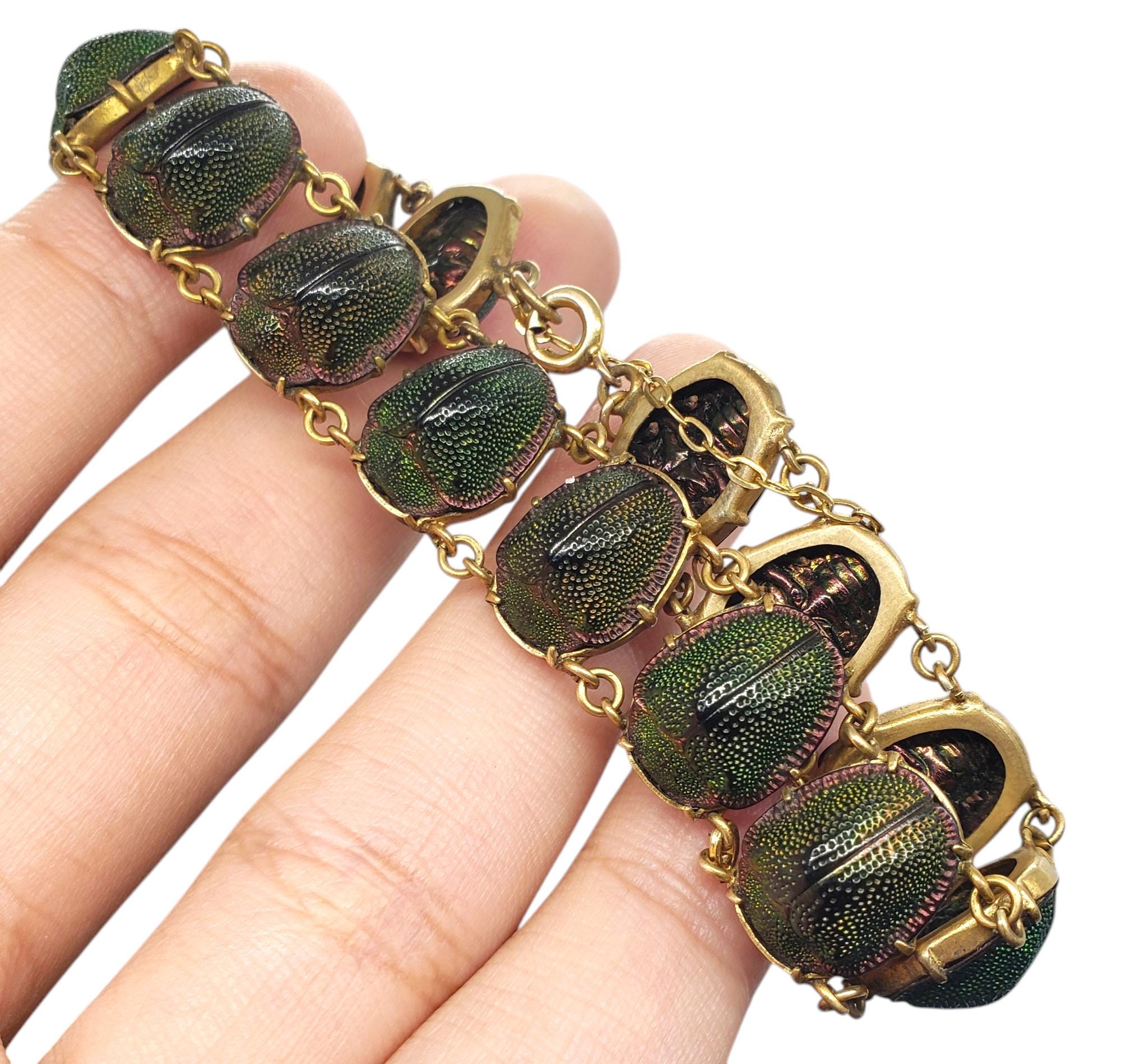 Antique Victorian Real Scarab Beetle Bracelet, Irisident Goldfilled ...