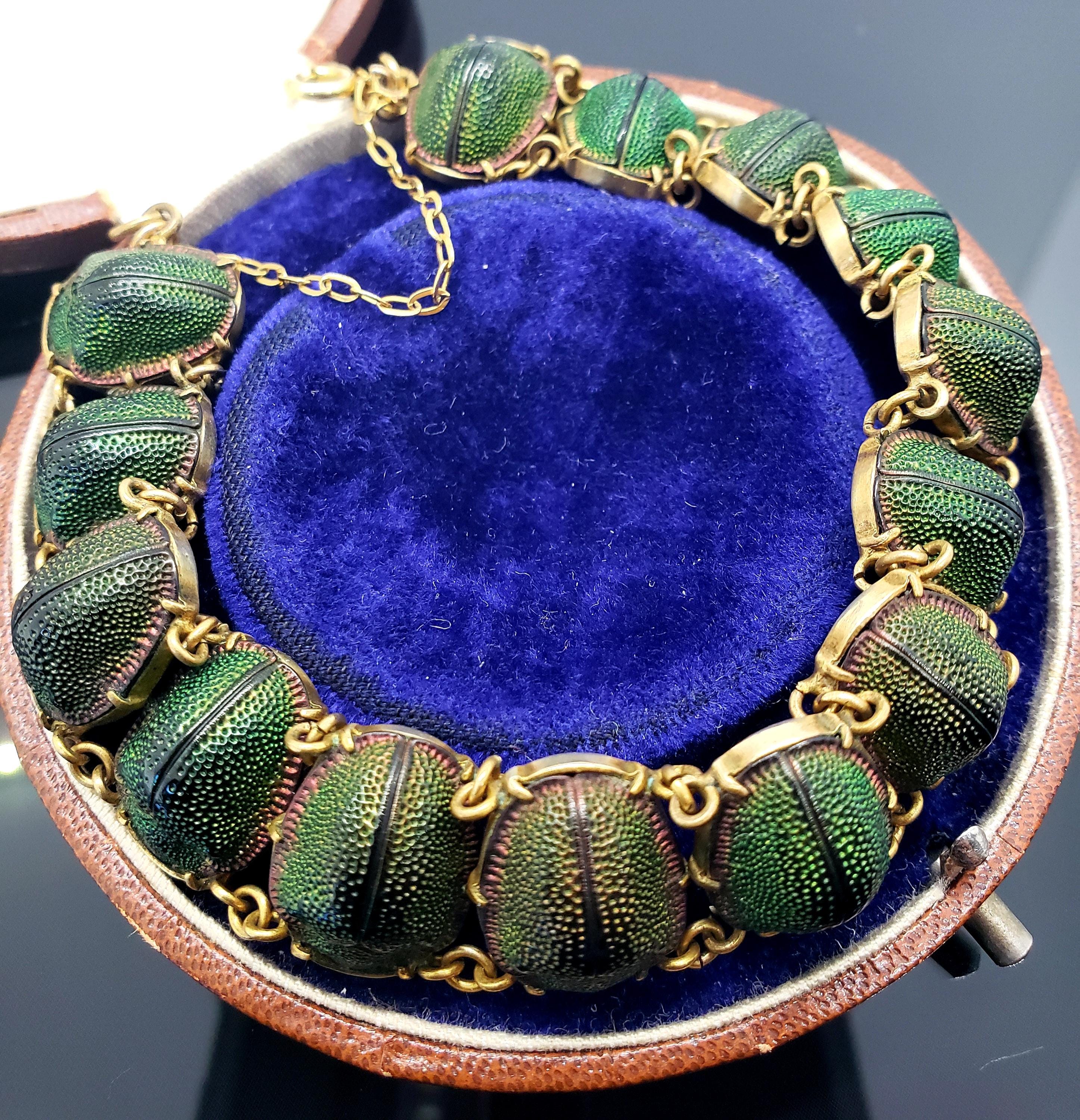 Antique Victorian Real Scarab Beetle Bracelet, Irisident Goldfilled ...
