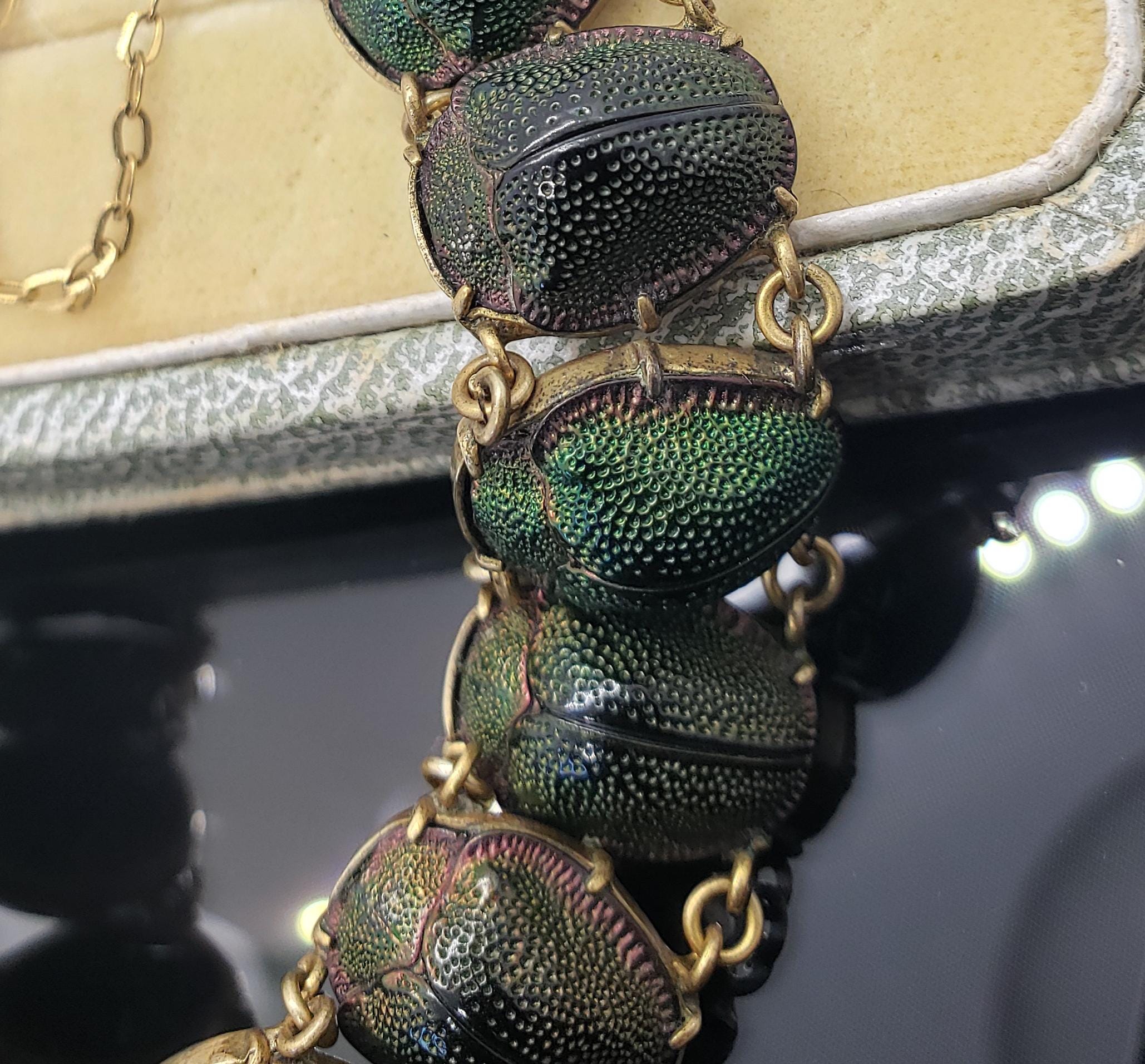 Antique Victorian Real Scarab Beetle Bracelet, Irisident Goldfilled ...