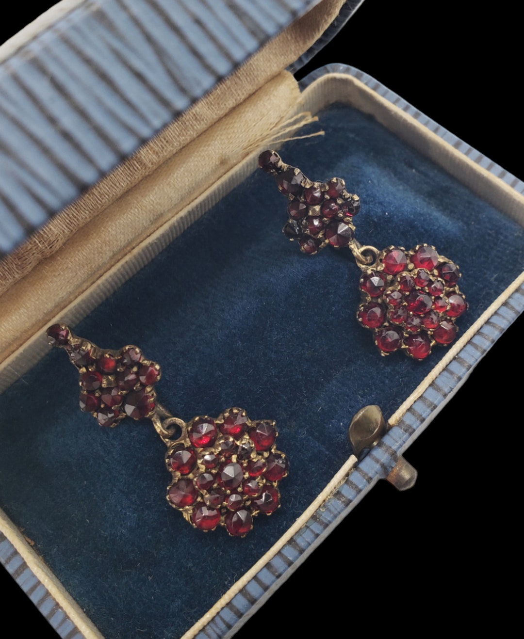 Antique Victorian Bohemian Red Garnet Drop Earrings Rose Cut Garnets ...
