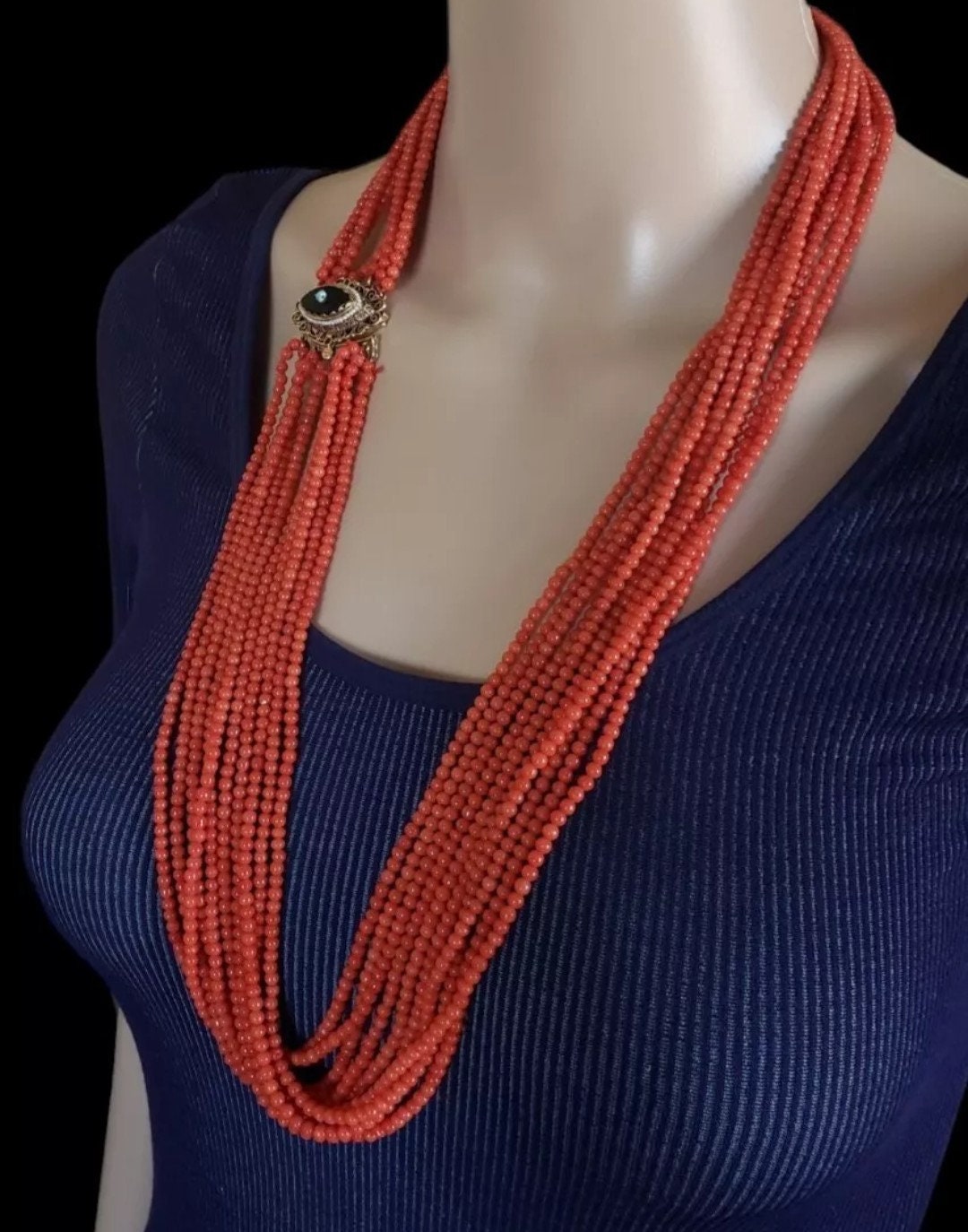 Natural Red Coral Torsade Neckalce Large 14K Gold Clasp 151 Grams ...