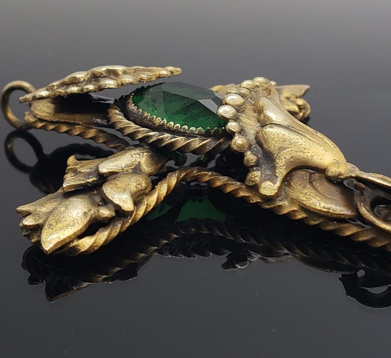 Antique Art Nouveau Czechoslovakia Green Stone Cross Pendant - Etsy