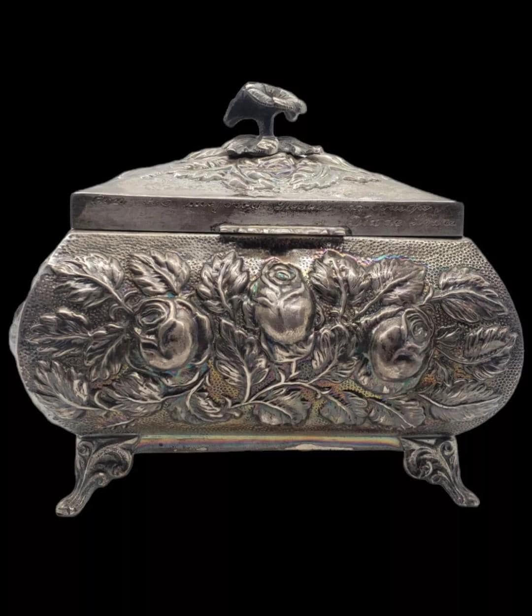 Large 925 Sterling Silver Repoussé Jewelry Box, Art Nouveau Sterling ...