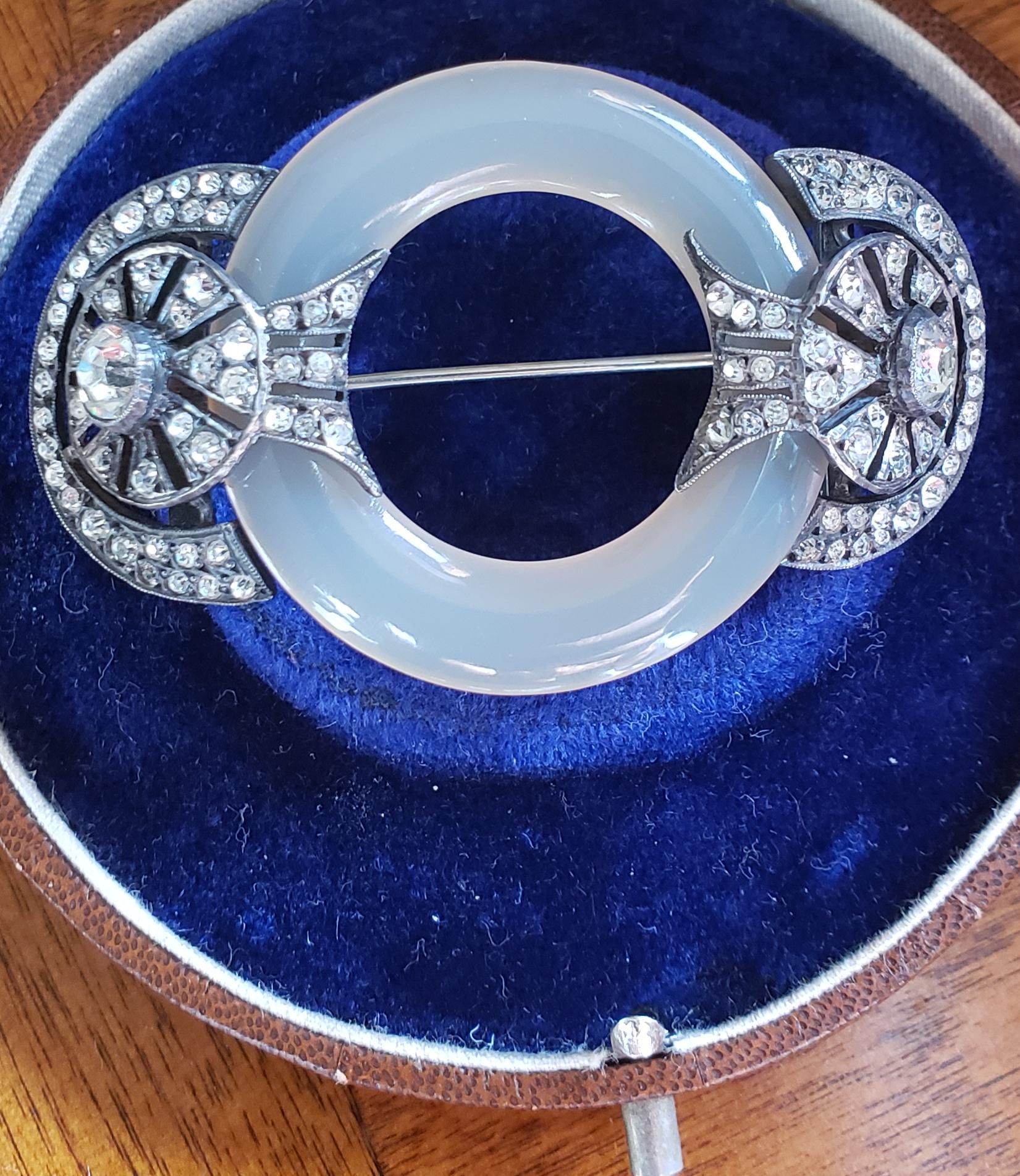 Vintage French Art Deco Silver Quartz Rock Crystal and Gemstone Brooch ...