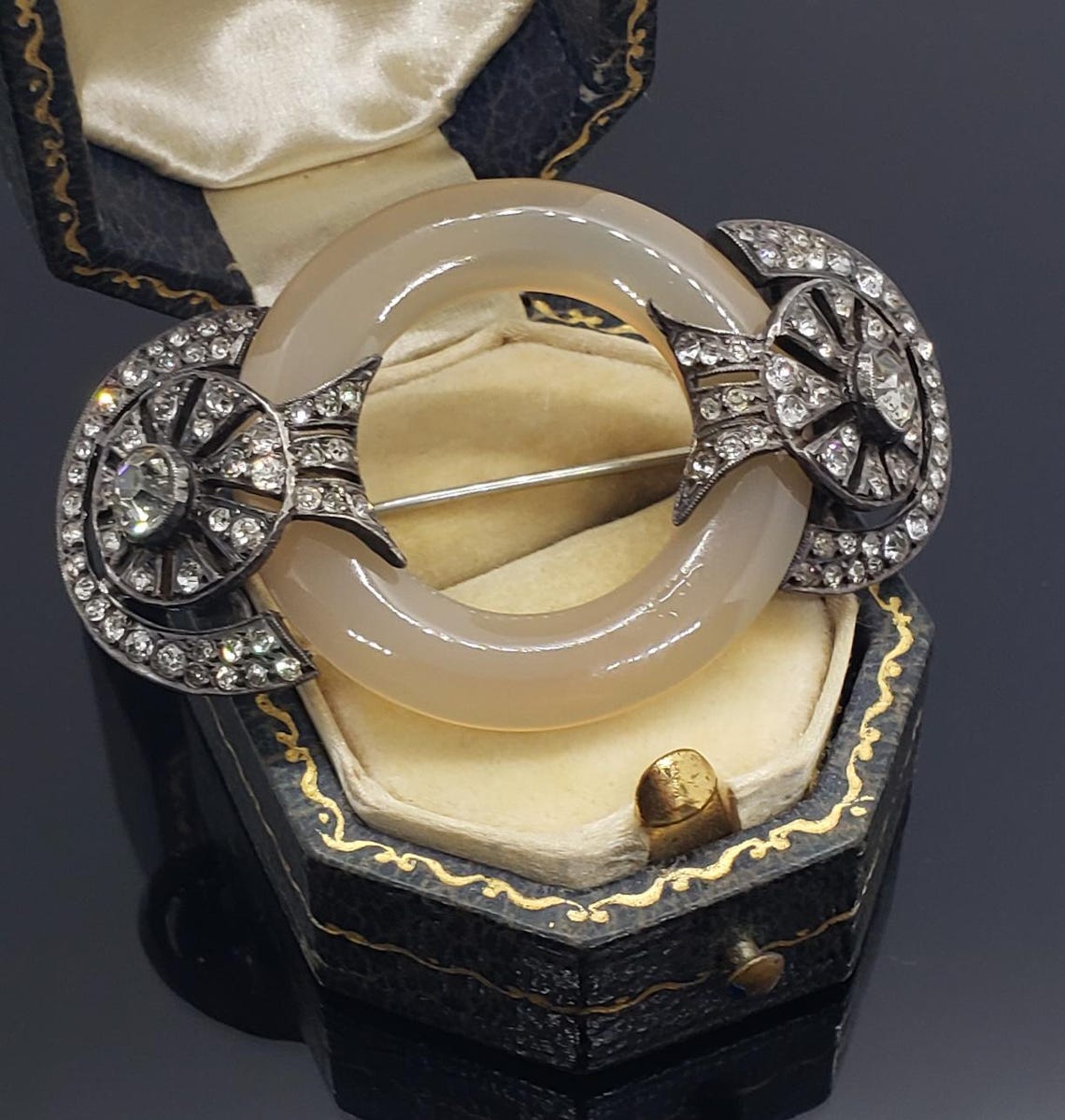 Vintage French Art Deco Silver Quartz Rock Crystal and Gemstone Brooch ...