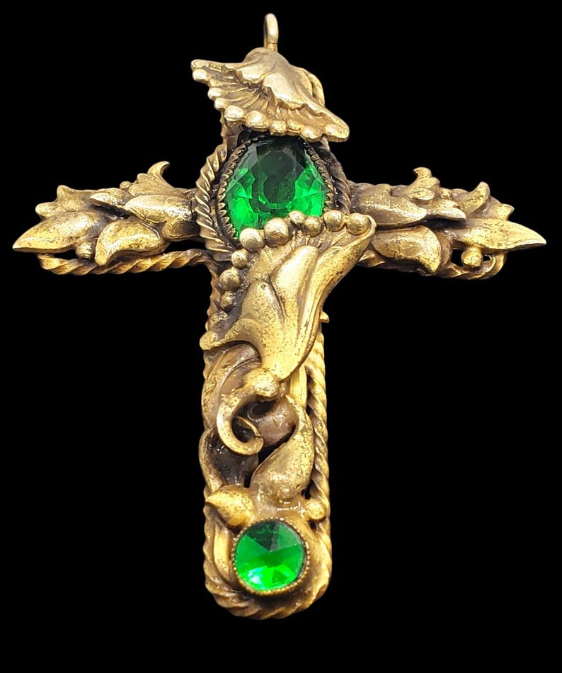 Antique Art Nouveau Czechoslovakia Green Stone Cross Pendant - Etsy