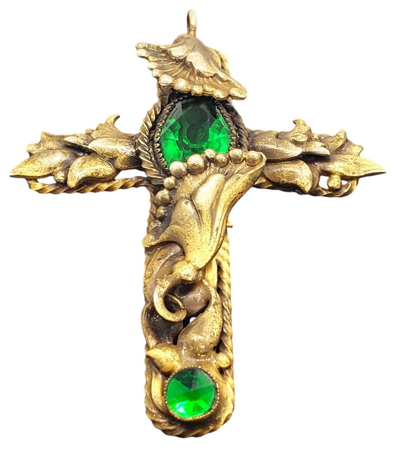 Antique Art Nouveau Czechoslovakia Green Stone Cross Pendant - Etsy