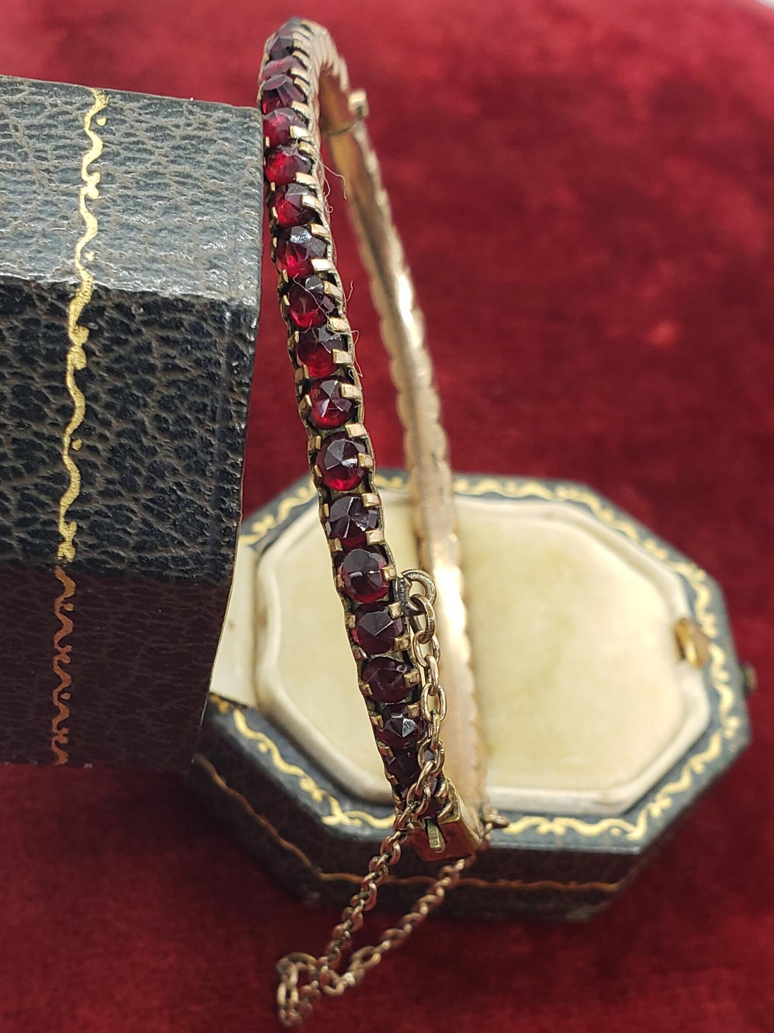 Beautiful Antique Bohemian Rose Cut Garnet Bangle Bracelet,red Natural ...