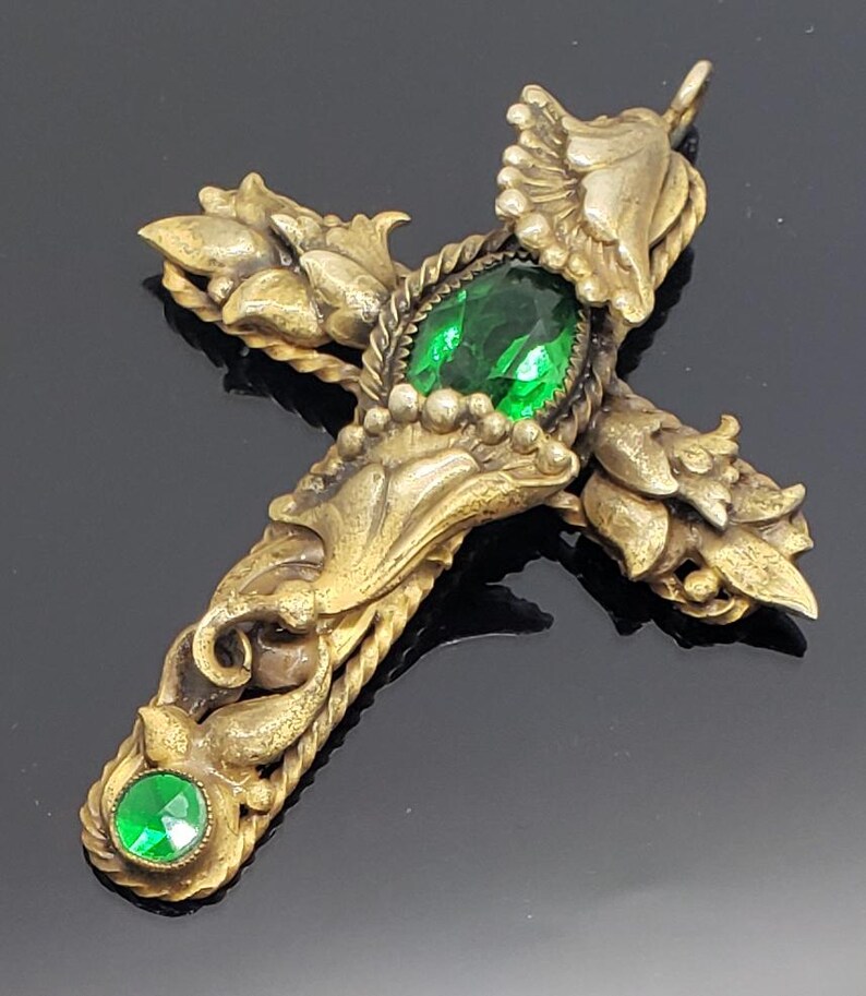 Antique Art Nouveau Czechoslovakia Green Stone Cross Pendant - Etsy