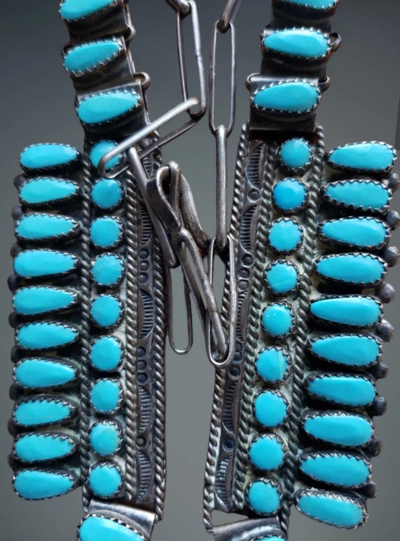 Turquoise Zuni Petit Point Necklace 925 Sterling Silver, Navajo Native ...