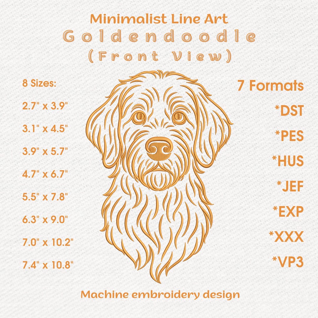 Goldendoodle Embroidery Design Front View | Minimalist Line Art Dog ...