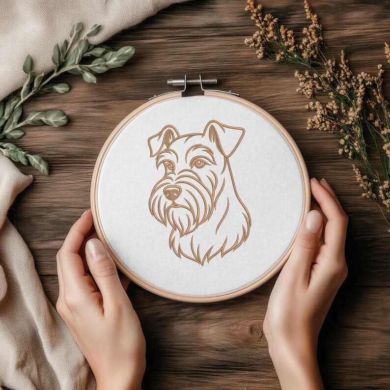 Schnauzer Line Art Embroidery Design – Minimalist Dog Outline Pattern ...