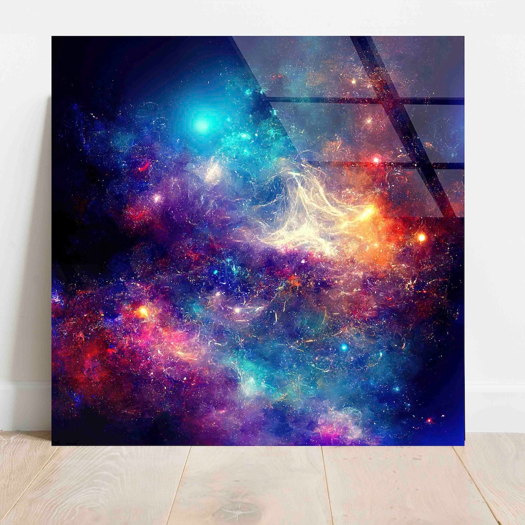 Colorful Galaxy Stained Glass Wall Art, Modern Art Tempered Glass Wall ...