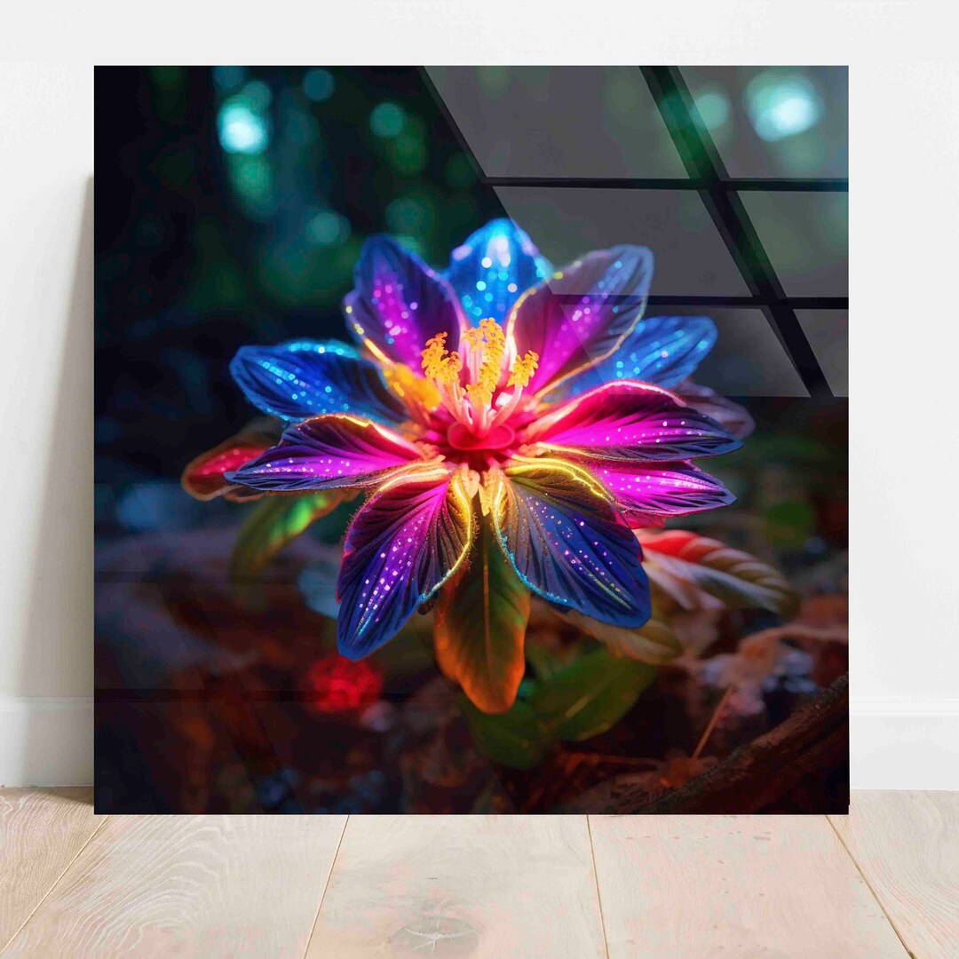 Colorful Neon Flower Stained Glass Wall Art, Modern Art Tempered Glass ...