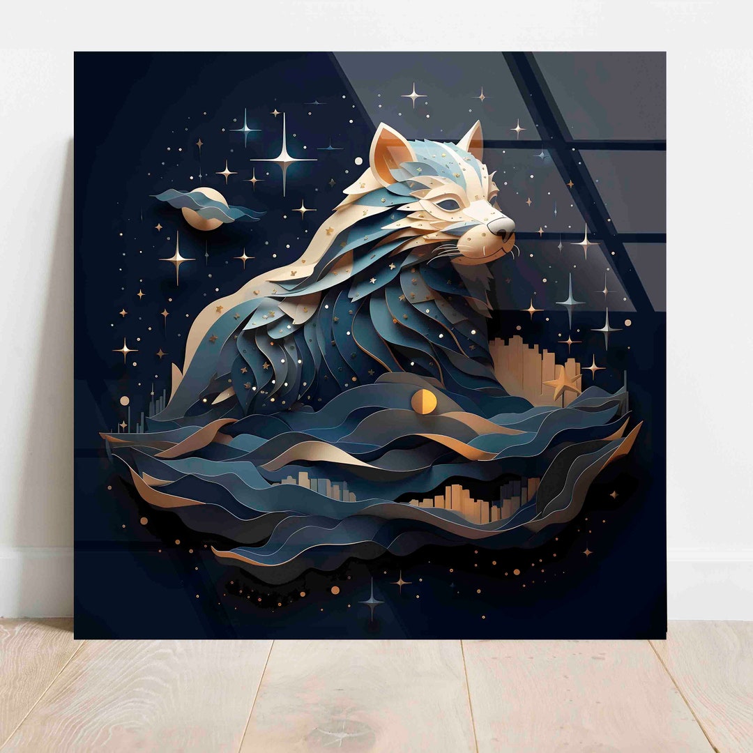 Papercraft Cosmic Wolf Stained Glass Wall Art, Modern Art Tempered ...