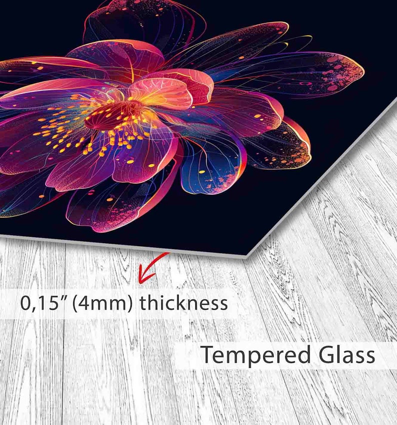 Neon Glowing Flower Stained Glass Wall Art, Modern Art Tempered Glass ...