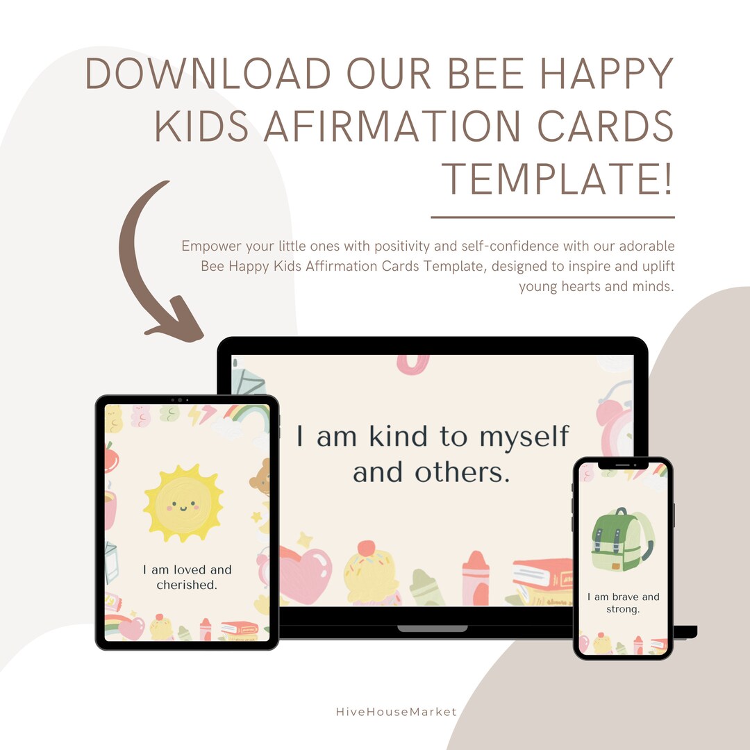 Bee Happy Kids Affirmation Cards Template - Etsy