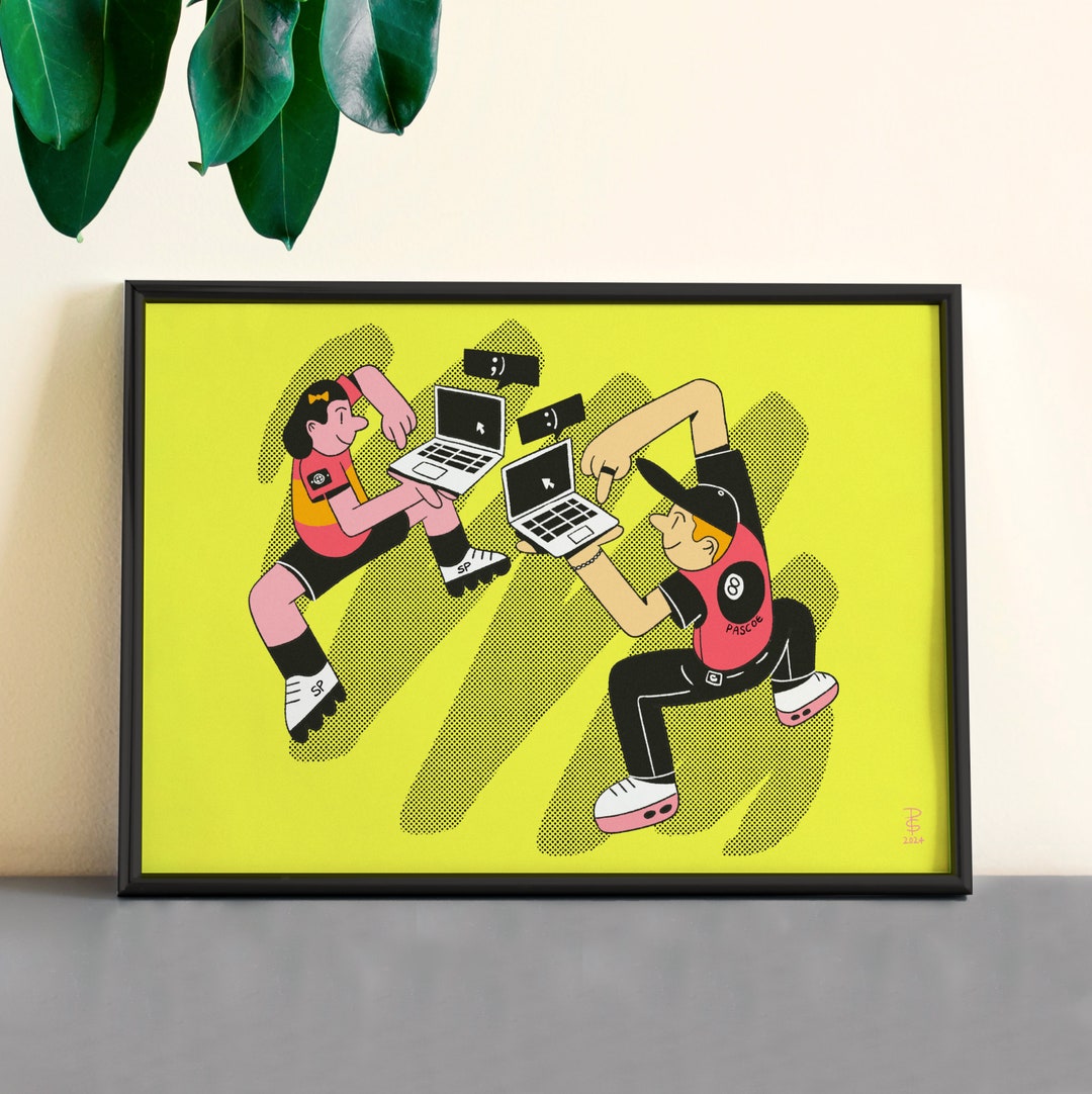 Socialising A4 Art Print, Hand Drawn Illustration, Portrait, Pen and ...