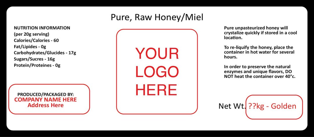 Honey Labels, Canadian Labels, Miel, Pure Honey, Raw Honey, Honey Bee ...