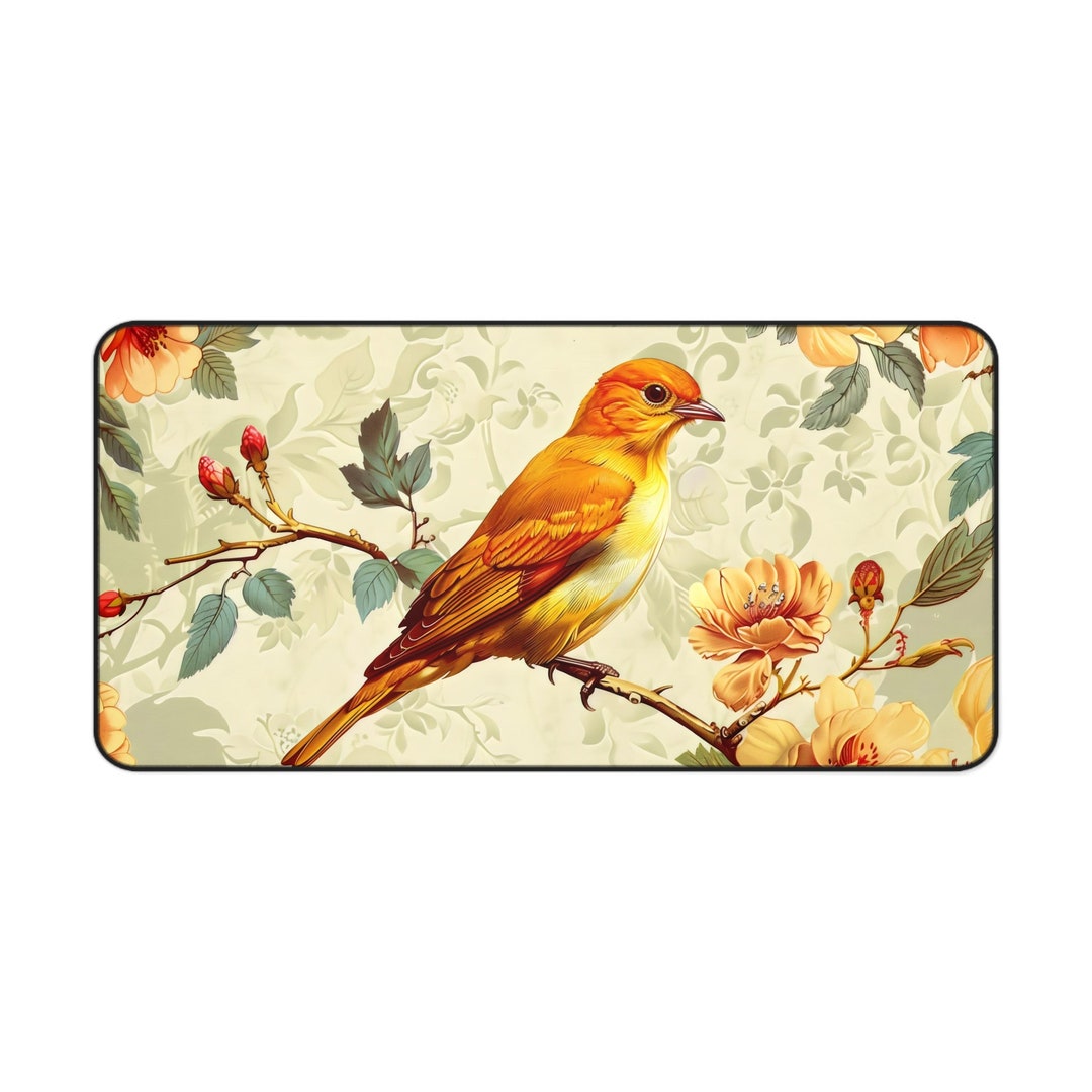 Vintage Bird and Floral Desk Mat, Floral Desk Mat, Bird Mouse Pad ...