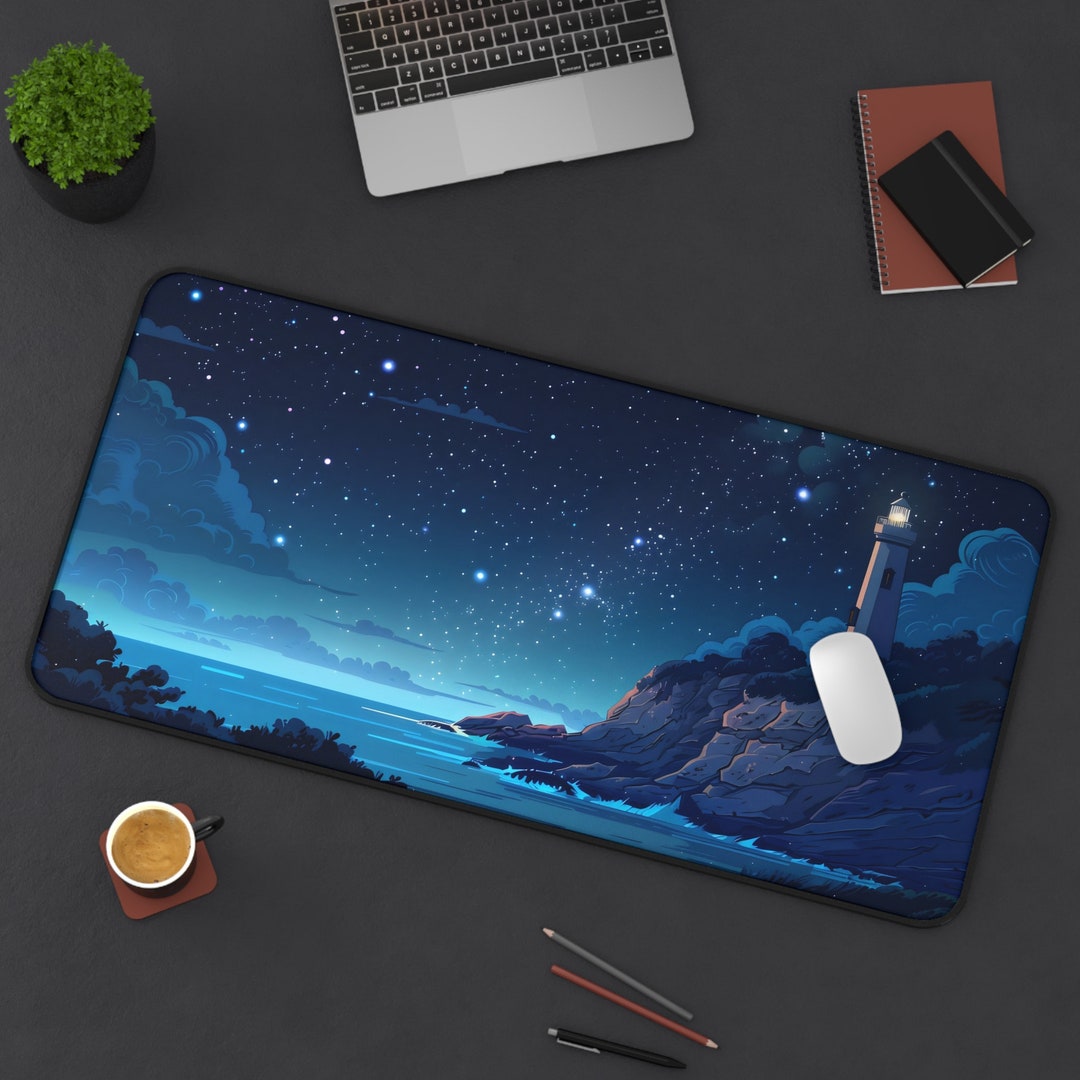 Lo-fi Lighthouse Desk Mat, Coastal Vibes Work Accessory, Ocean Lover ...
