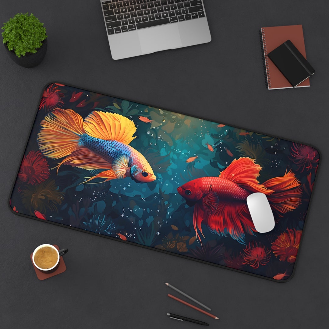 Lo-fi Betta Fish Desk Mat, Tranquil Workspace Essential, Artistic ...