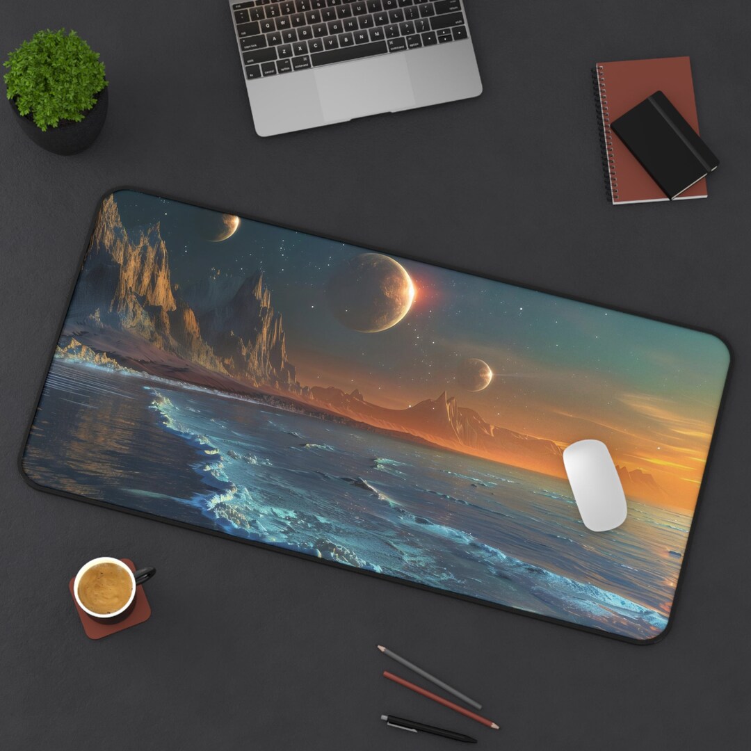 Sunset Over an Alien Ocean World Desk Mat, Space Desk Mat, Alien Mouse ...