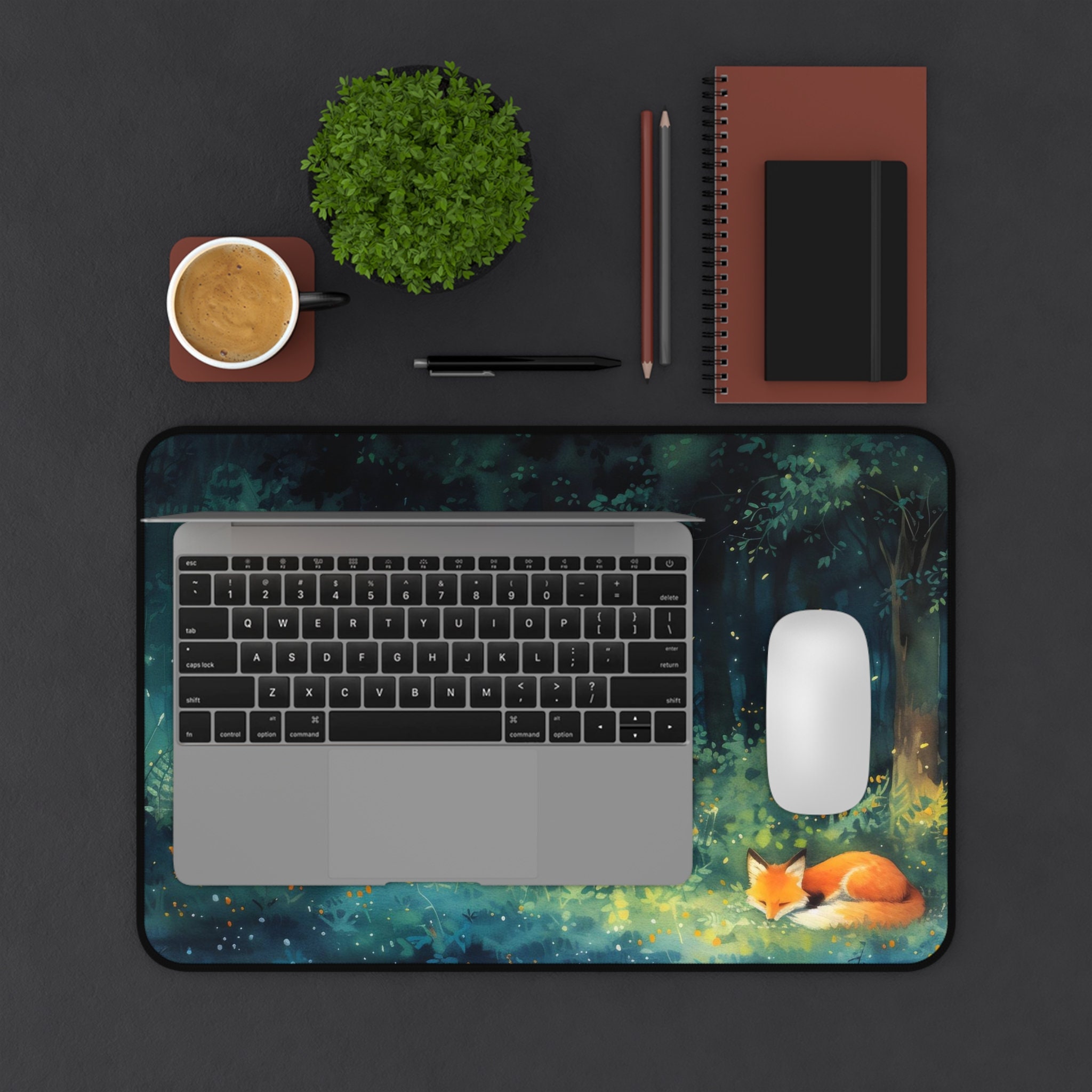 Watercolor Forest Sleeping Fox Desk Mat, Nature-inspired Workspace ...