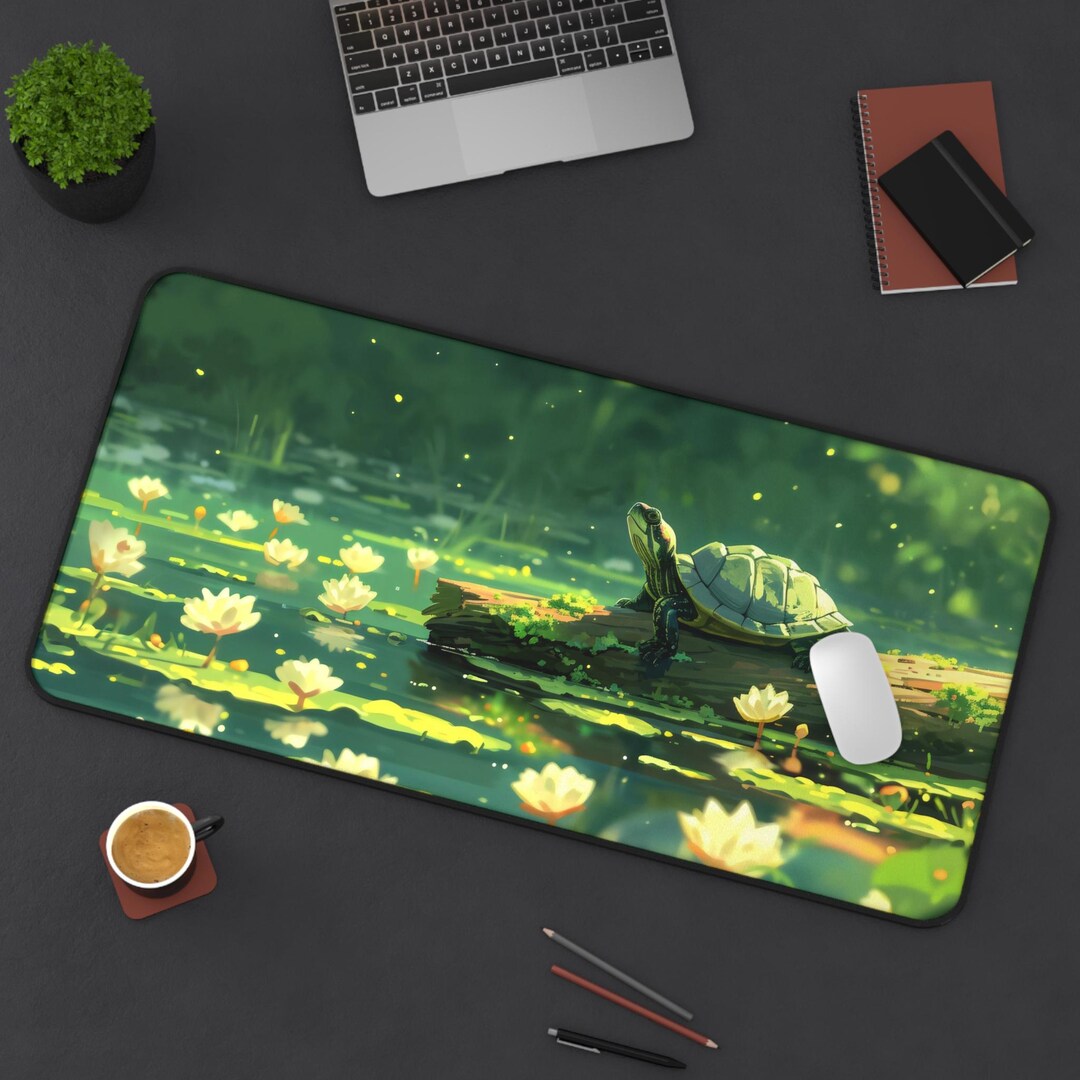 Lo-fi Turtle Desk Mat, Tranquil Workspace Essential, Natural Office ...