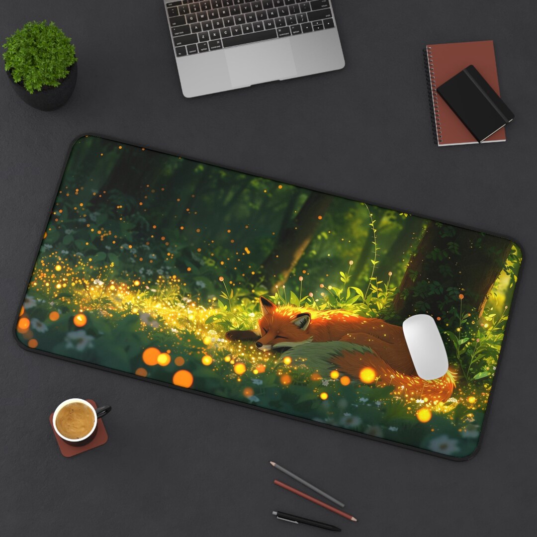 Lo-fi Sleeping Fox Desk Mat, Whimsical Workspace Essential, Cozy Office ...