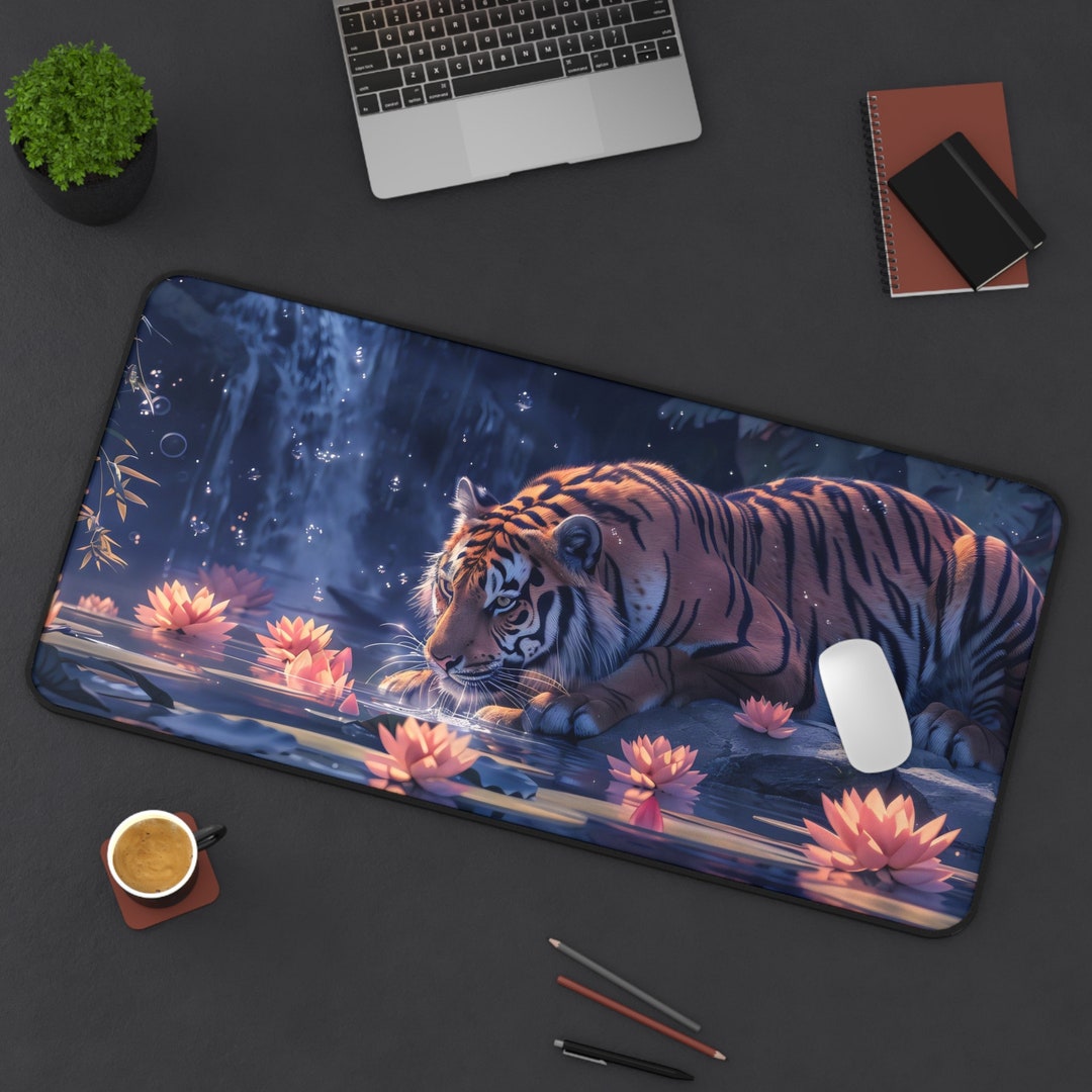 Tiger Desk Mat, Koi Floral Desk Mat, Natural Mouse Pad, Nature Mouse ...