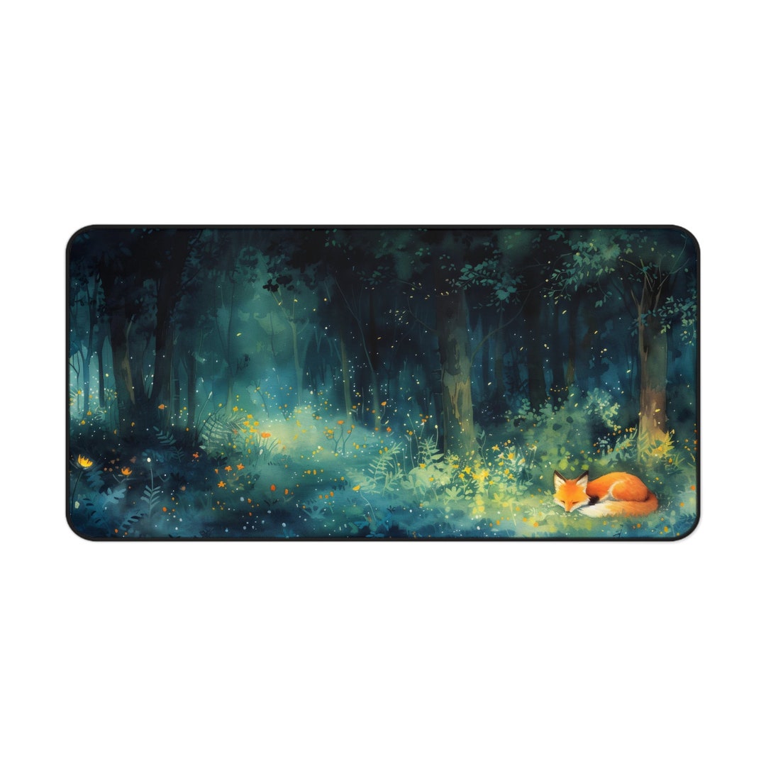 Forest Desk Mat, Watercolor Forest Mousepad, Fox Desk Mat, Gaming ...