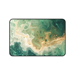 Green and Gold Acrylic Pour Desk Mat, Abstract Mouse Pad, Gaming Mouse ...