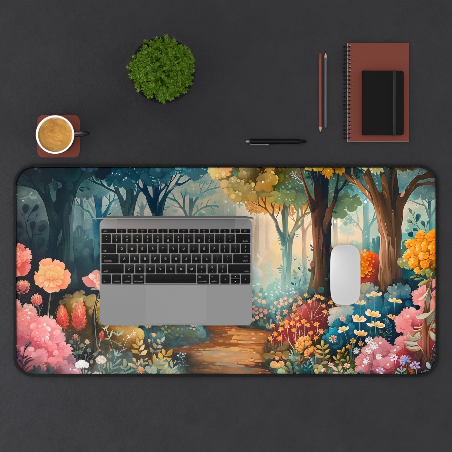 Whimsical Forest Desk Mat, Forest Desk Mat, Floral Desk Mat, Nature ...