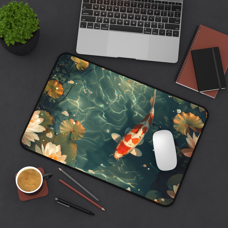 Lo-fi Koi Fish Desk Mat, Tranquil Workspace Essential, Zen Office Decor ...