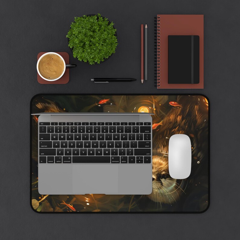 Swimming Otters Desk Mat, River Scene, Weeds, and Floating Lights ...