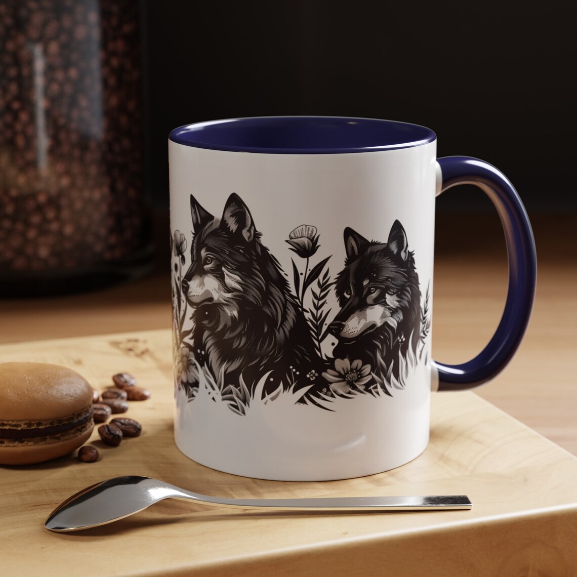 Wolves Mug, Floral Frame Illustration, Wildlife Lover's Gift, Unique ...