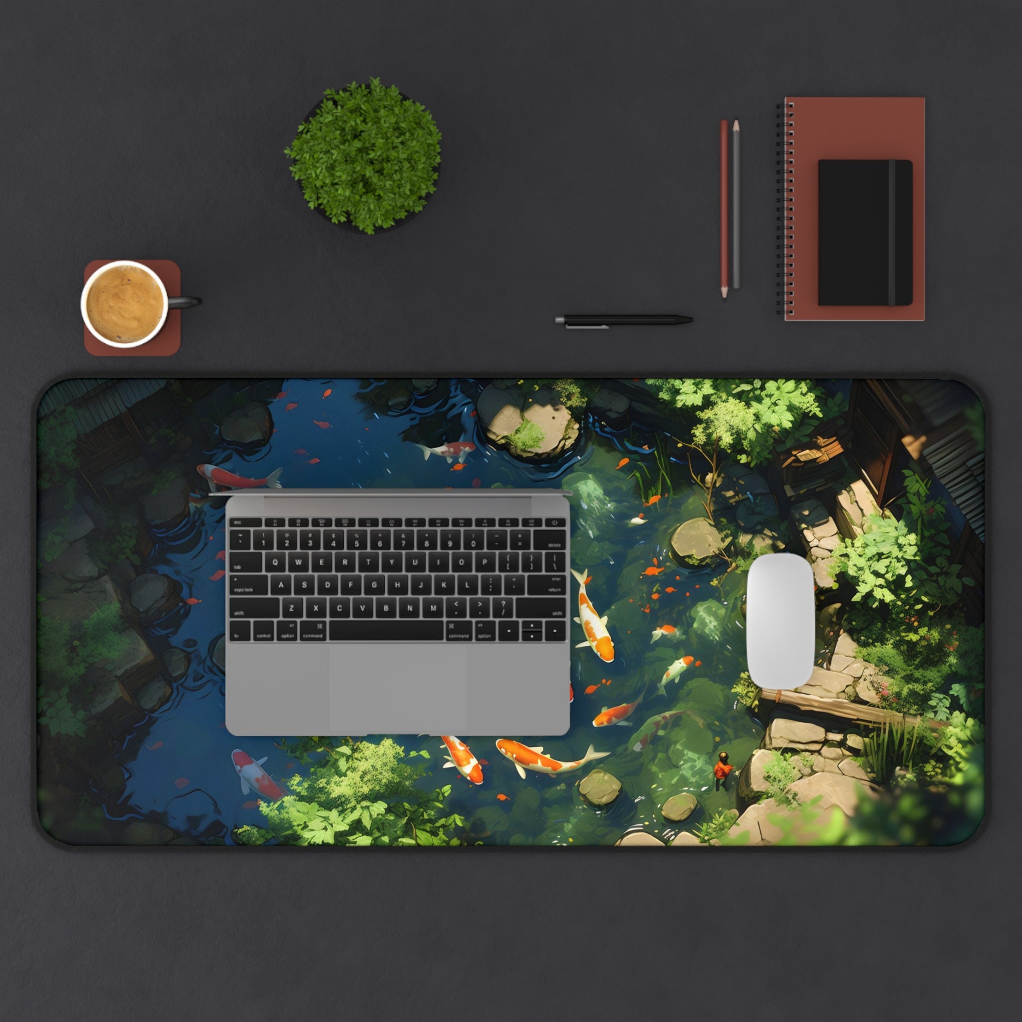Koi Pond Desk Mat, Serene Workspace Essential, Zen Office Decor, Fish ...