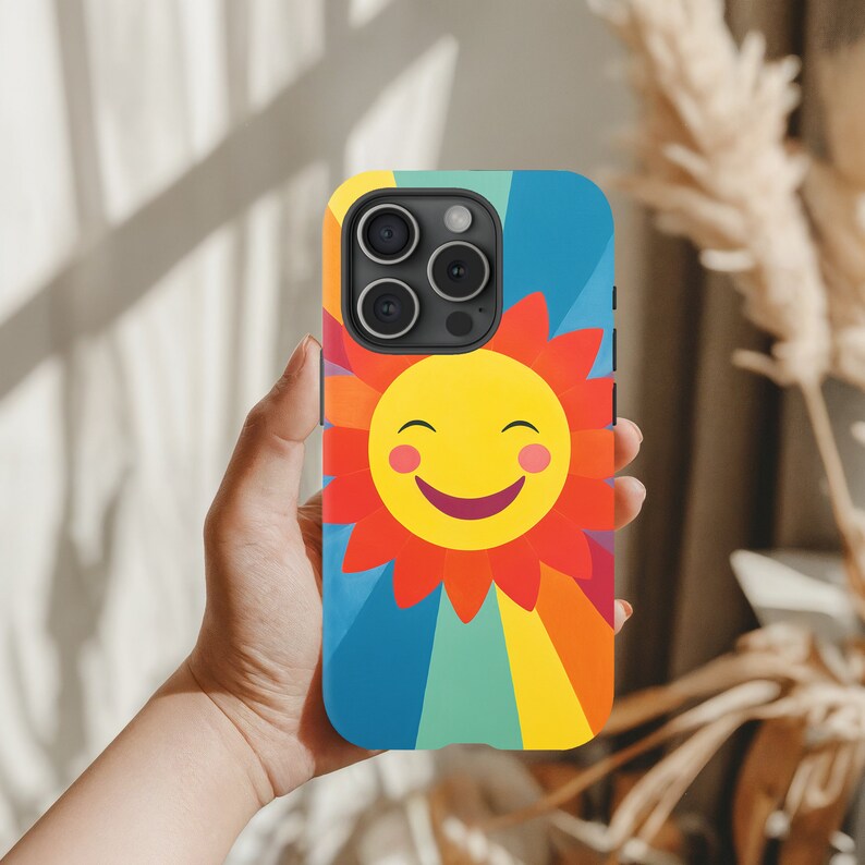 Rainbow Smiley Sun iPhone Case Cute Bright for iPhone 17 16 15 14 13 12 ...