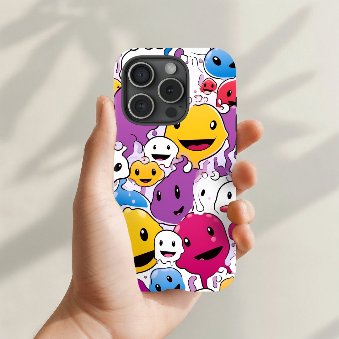 Melting Smiley Faces iPhone Case Cute Bright for iPhone 16 15 14 13 12 ...