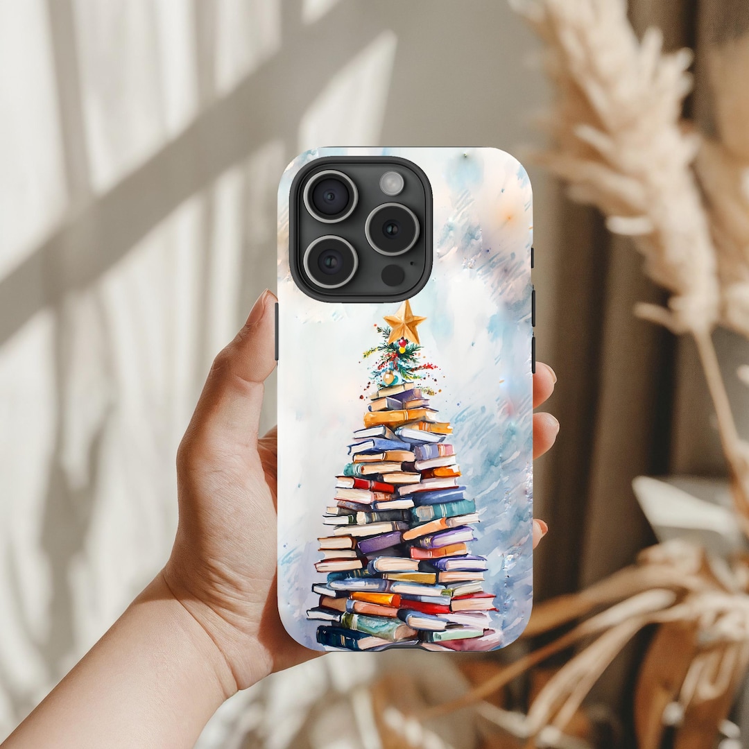 Watercolor Christmas Tree Bookstack iPhone Case Cute Bright for iPhone ...