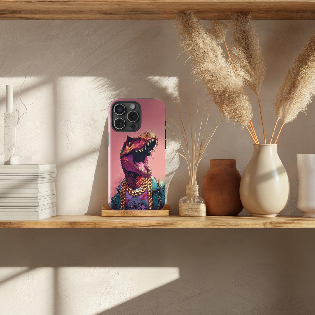 Gangsta T Rex iPhone Case Cool Bright for iPhone 17 16 15 14 13 12 Tough Phone Cover 90's Rap ...