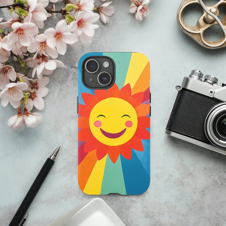 Rainbow Smiley Sun iPhone Case Cute Bright for iPhone 17 16 15 14 13 12 ...