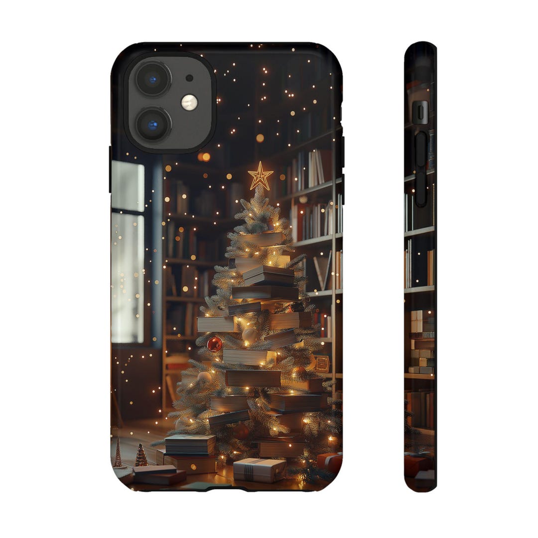 Photoreal Christmas Tree Bookstack iPhone Case Cute Bright for iPhone 16 15 14 13 12 11 Tough ...