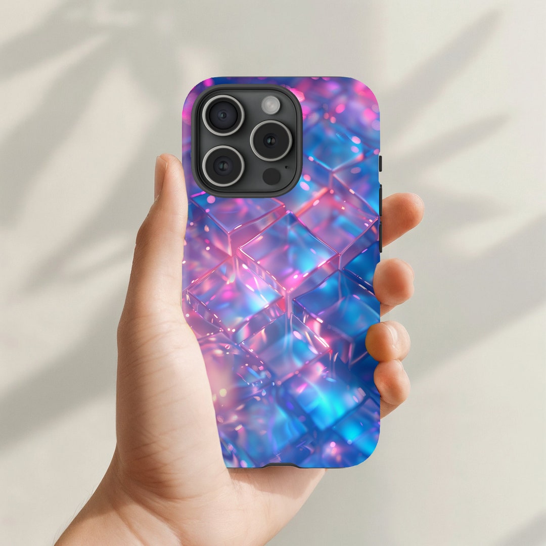 3D Pink and Blue Cubes iPhone Case Cute Bright for iPhone 17 16 15 14 ...
