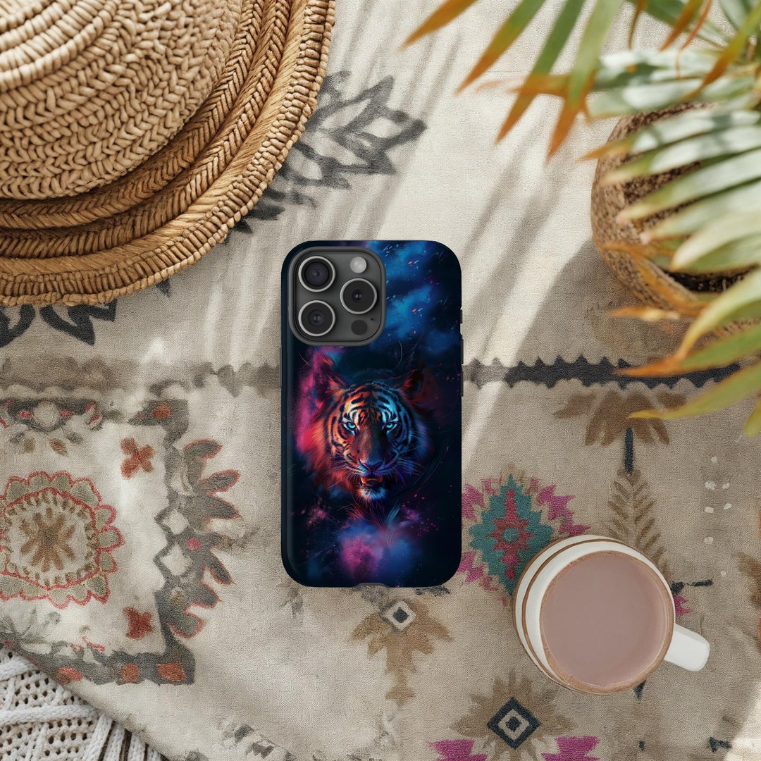 Cosmic Tiger iPhone Case Cute Bright for iPhone 17 16 15 14 13 12 Tough ...