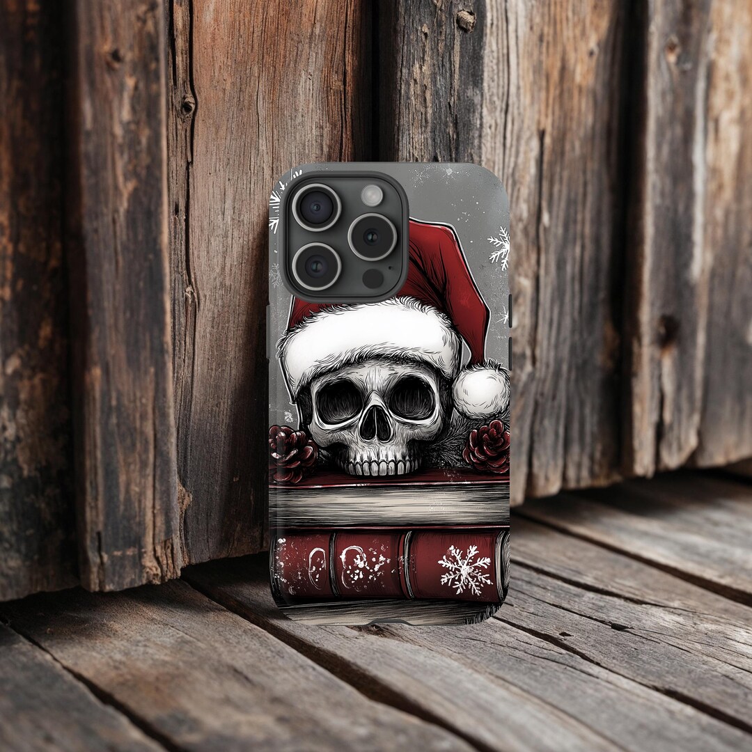 Gothic Santa Hat Christmas Skull Bookstack iPhone Case Cute Bright for ...