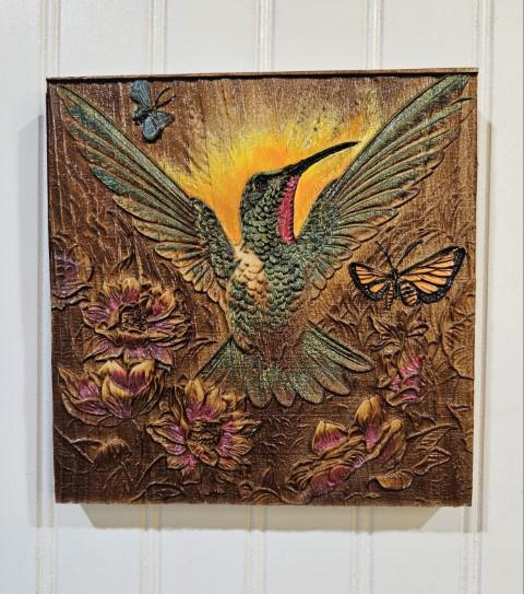 Humming Bird 3d Engraving, Hand Painted Wall Art - Etsy